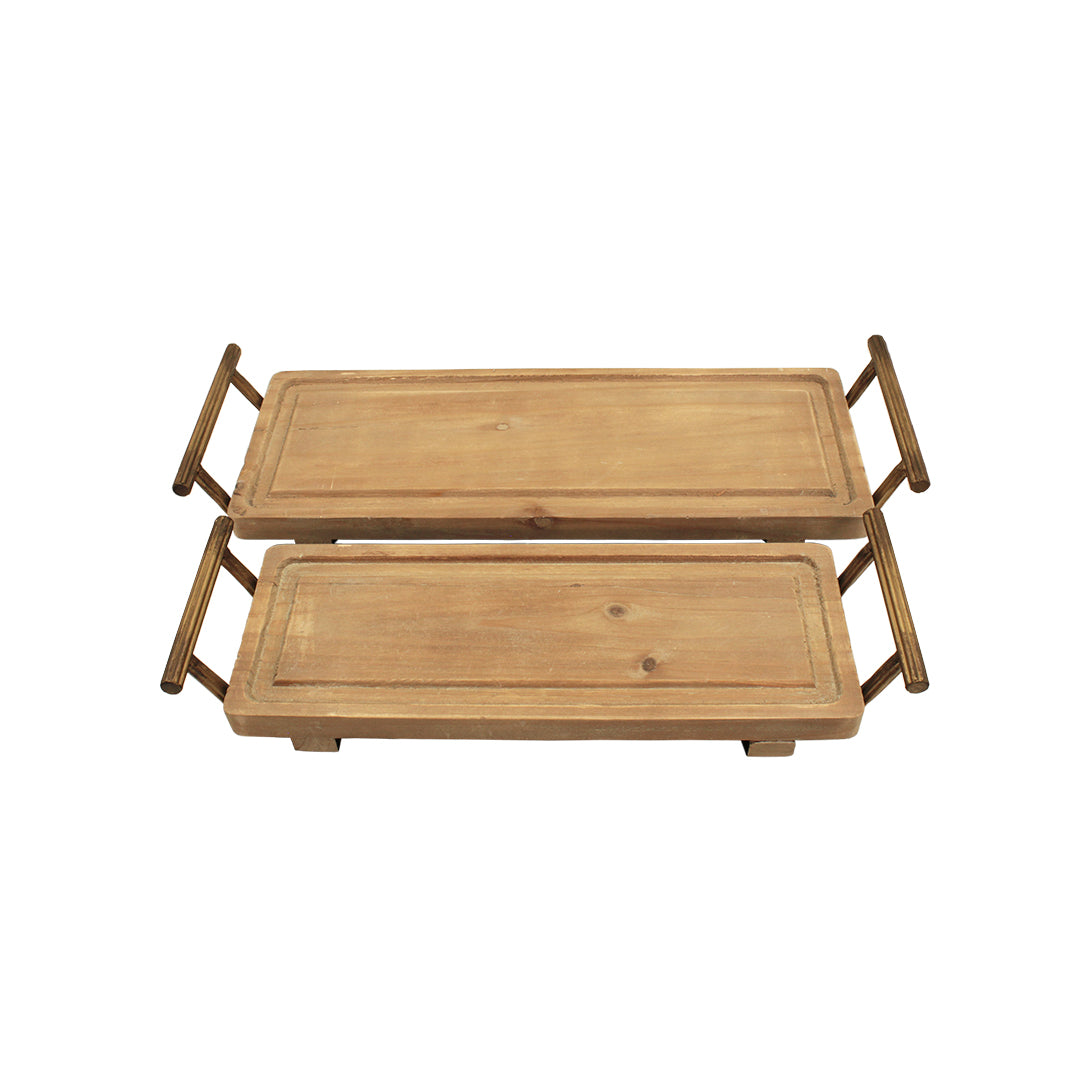 Set de 2 Charolas Rectangulares de Madera y Asas de Metal – andorrahome